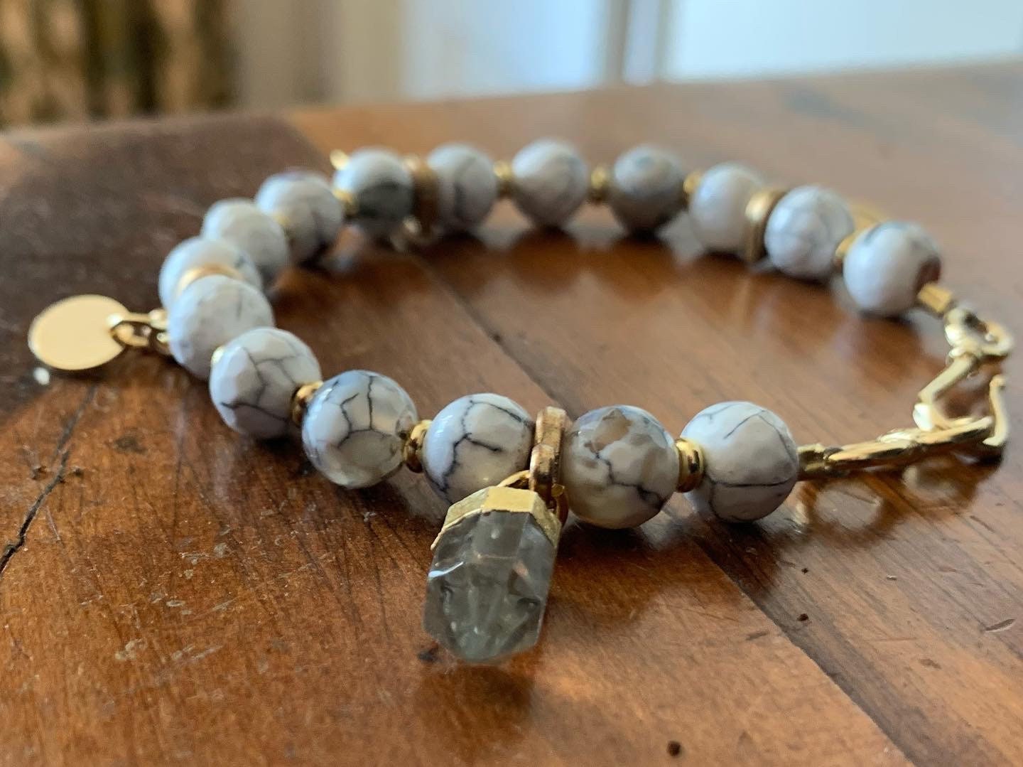 Fire Agate, Gold Shaka Brah Charm, Gold Bezeled Crystal Charm, Two Gold ...