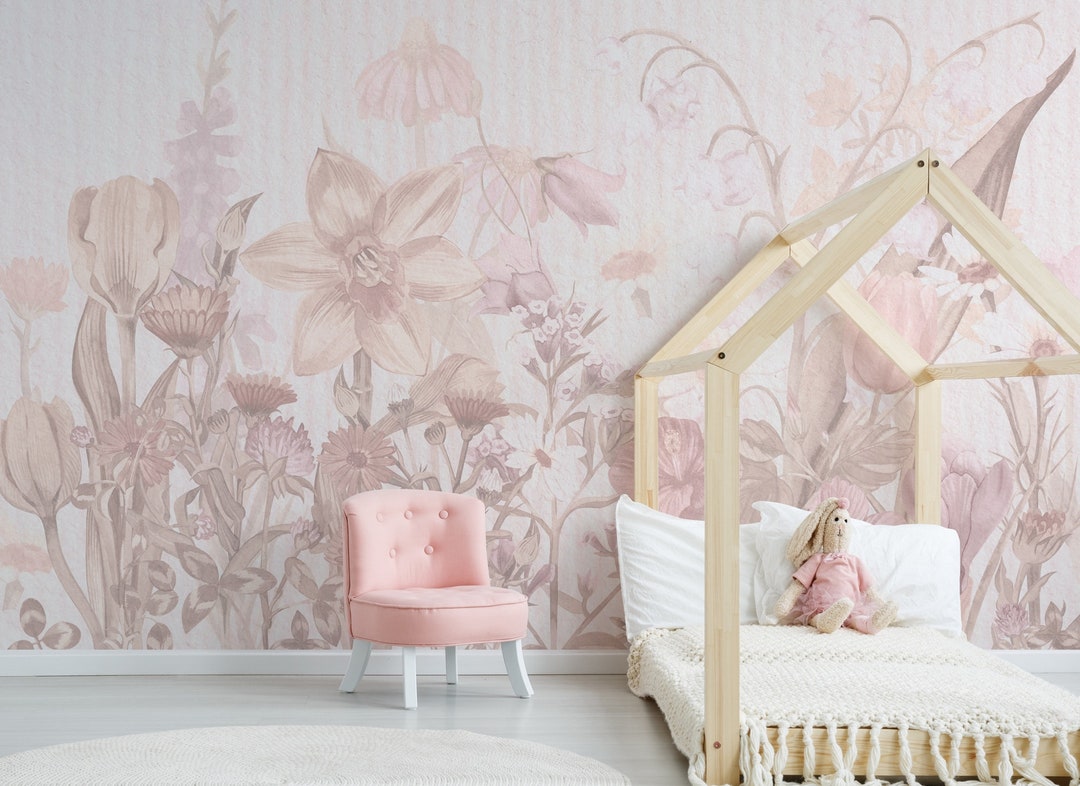 Wallpaper for Girl's, Floral Wallpaper, Meadow Wallpaper, Flower Mural ...