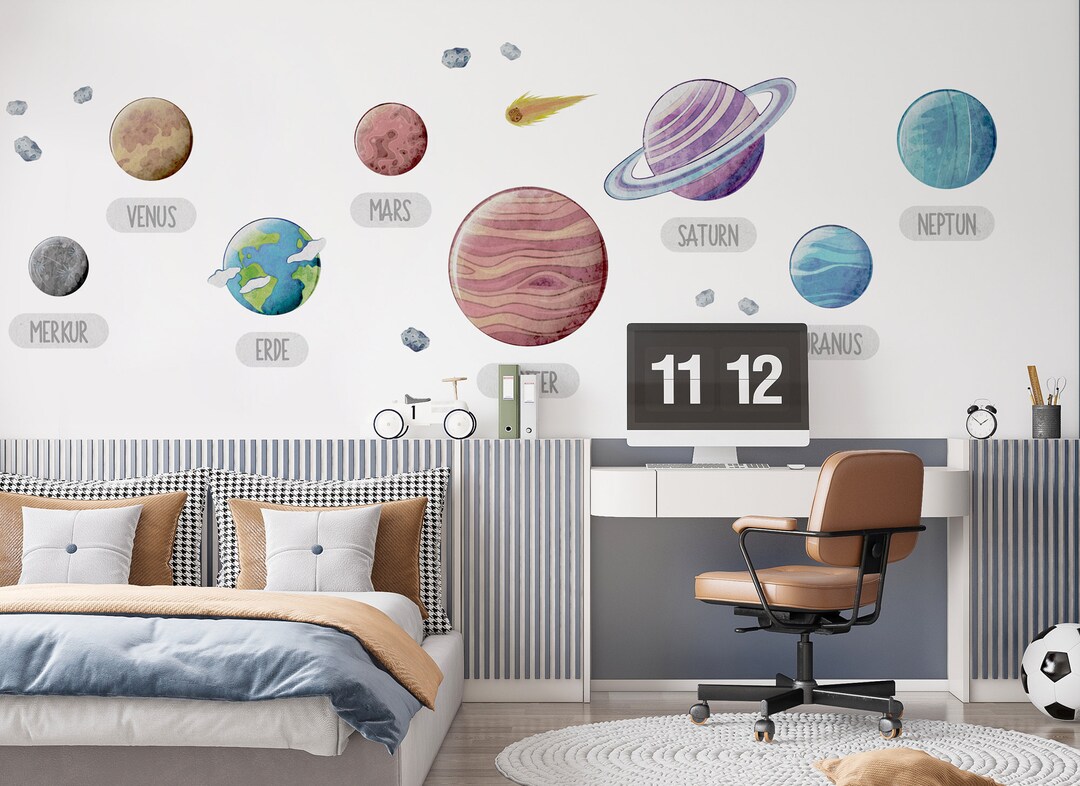 Solar System Wall Stickers, Planets Wall Decal, Sun Sticker, Space ...