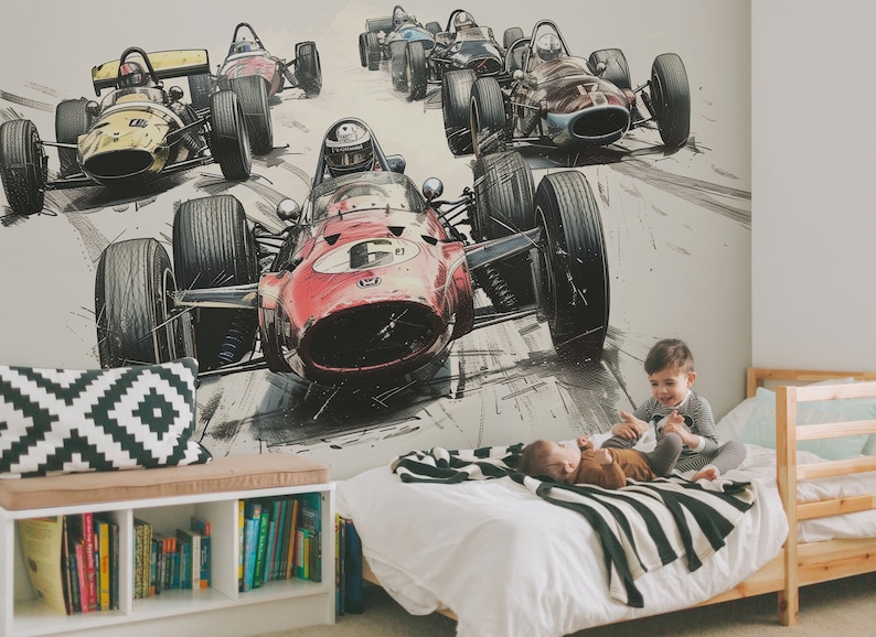 Race Car Wallpaper Mural: Kids Room Wall Decoration - Etsy