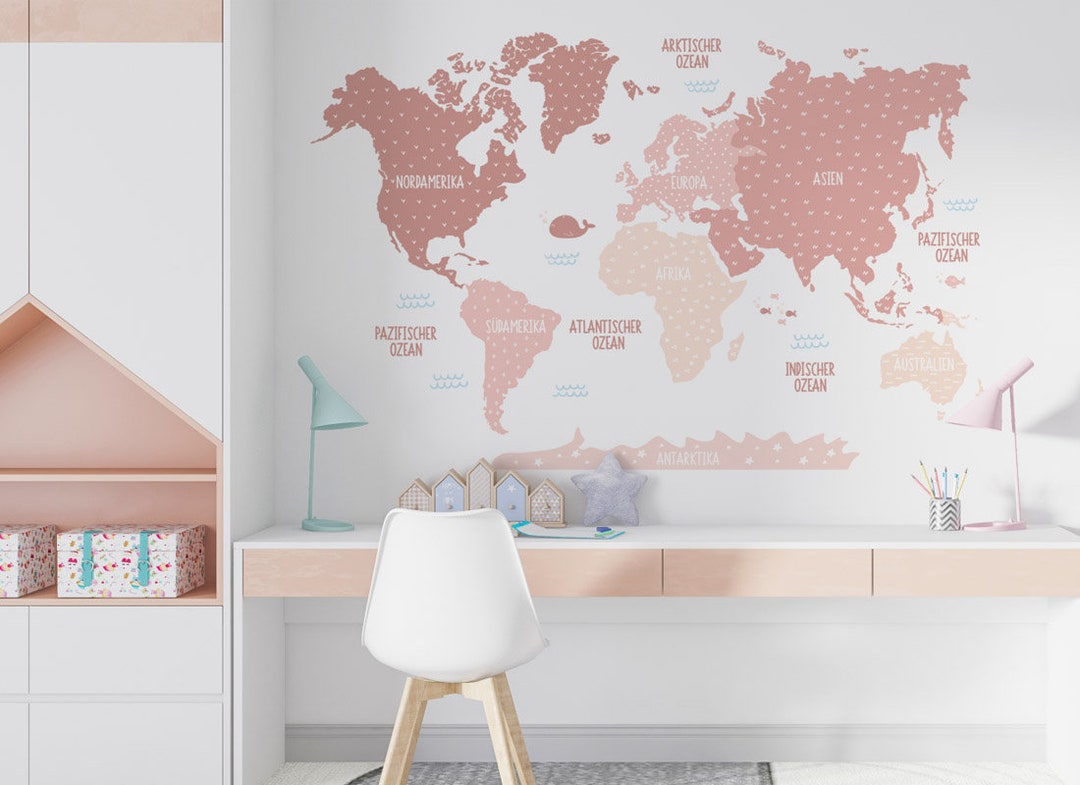 Educational World Map Wall Decal, Playful Nursery Decor, Kids Travel ...
