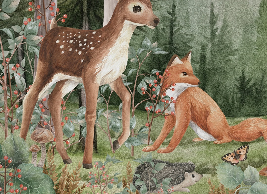 Woodland Wallpaper for Kids, Friendly Forest Animals, Kids Wallpaper ...