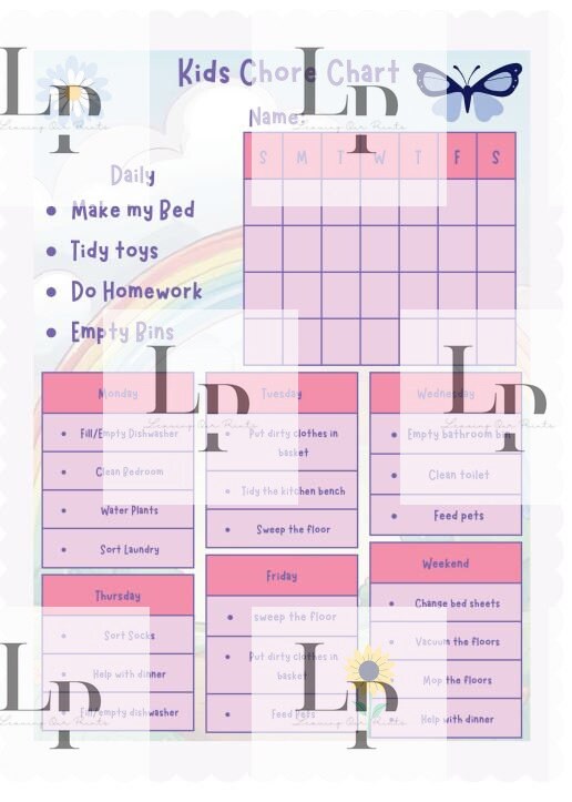 Kids Chore Chart Girl Theme - Etsy