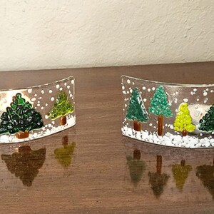 Fused Crushed Glass Winter Tree Suncatcher: Backlit Snow Scene ~ Winter ...