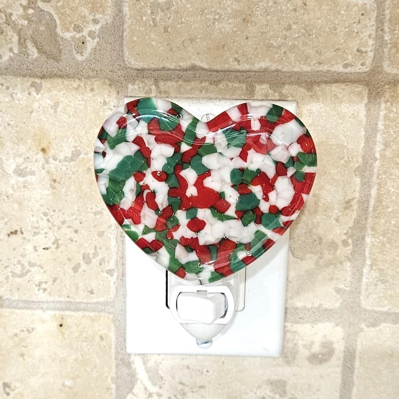 Fused Glass Heart Night Light: Handmade Plug-in Light - Etsy