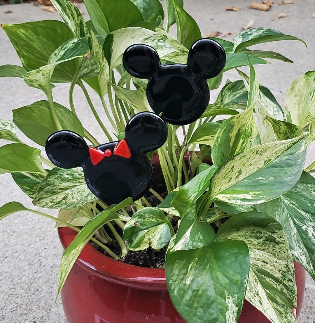 Fused Glass Mickey & Minnie Mouse Plant Stakes Set of 2 Disney Inspired ...