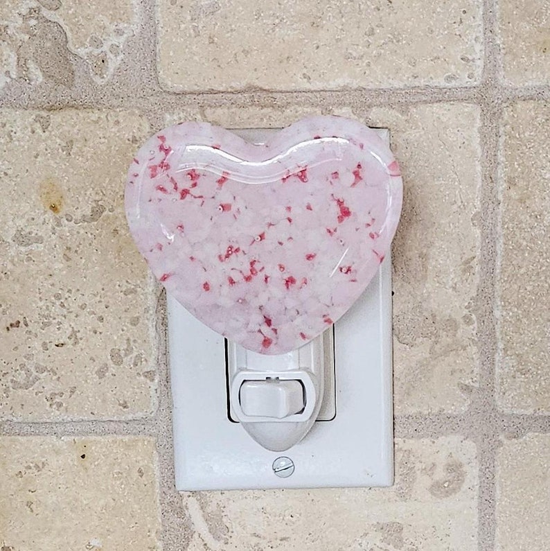 Fused Glass Heart Night Light: Handmade Plug-in Light - Etsy