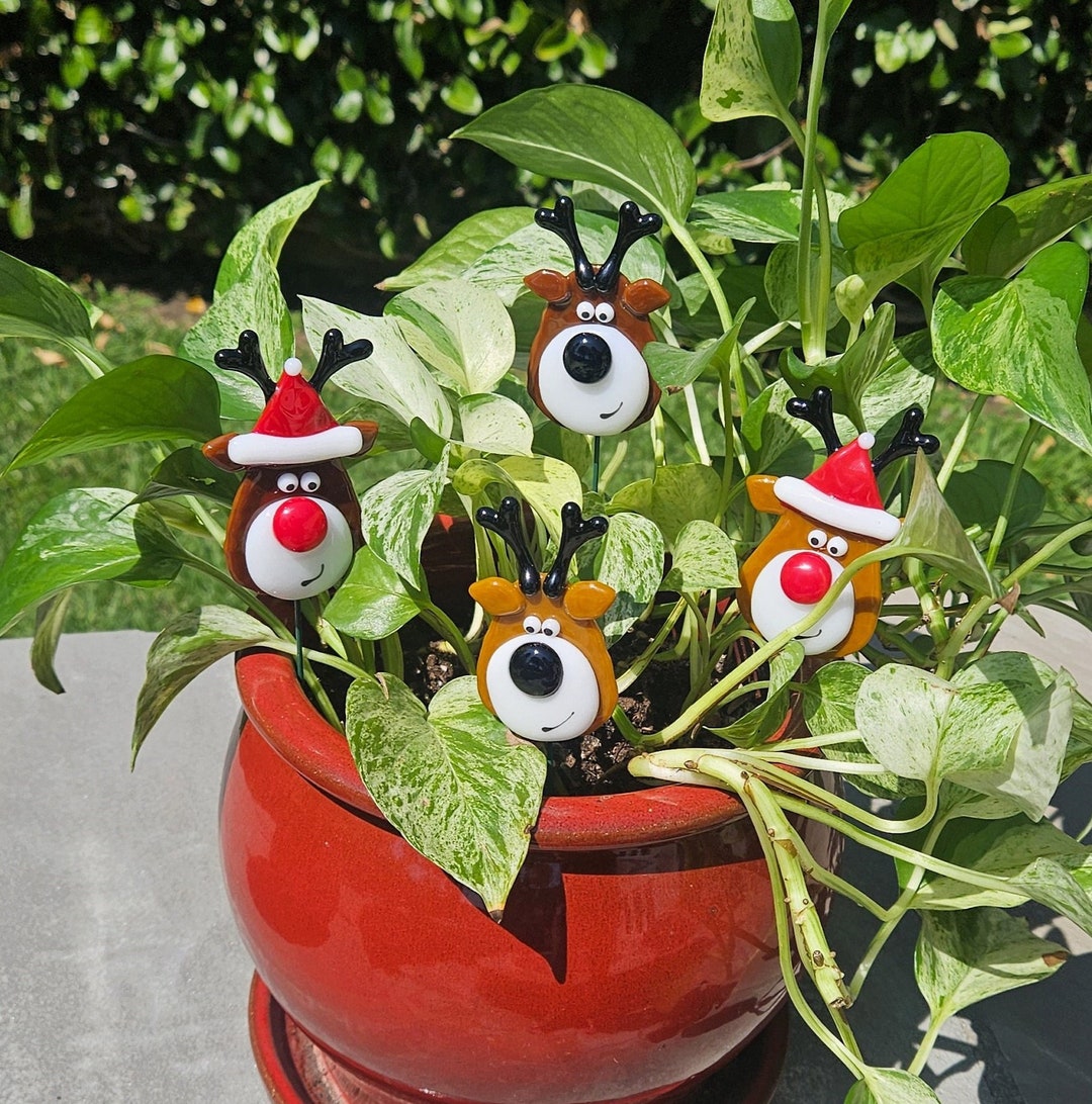 Fused Glass Reindeer Ornament or Plant Stake: Set of 2 Holiday Decor ...