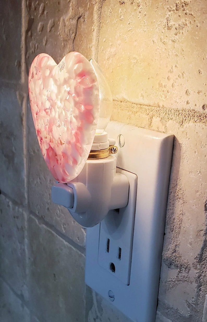 Fused Glass Heart Night Light: Handmade Plug-in Light - Etsy