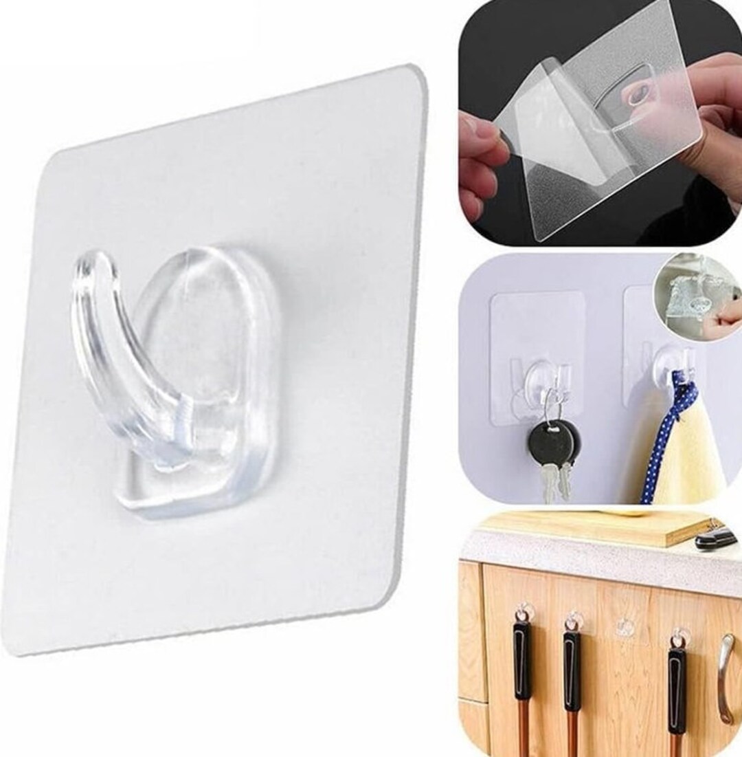 10 PCS Heavy Duty Self Adhesive Clear Hooks Waterproof 15kg 33lb ...