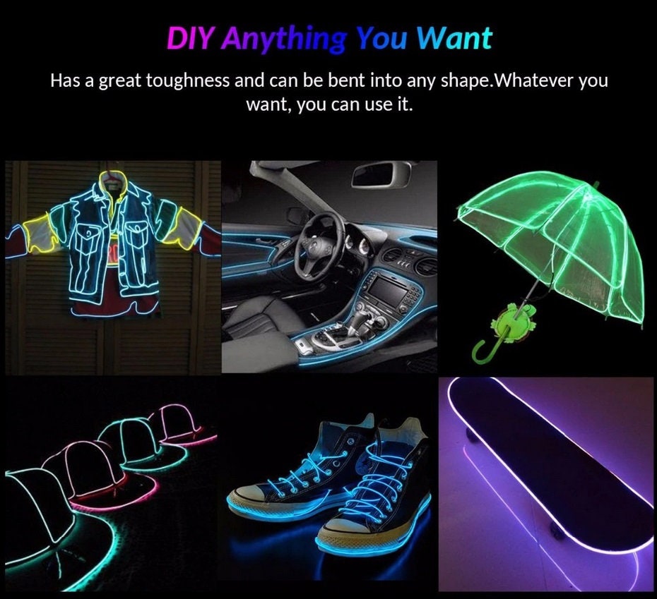 Flexible LED Strip Neon Rope EL Wire String Car Glow Light 5m - Etsy UK