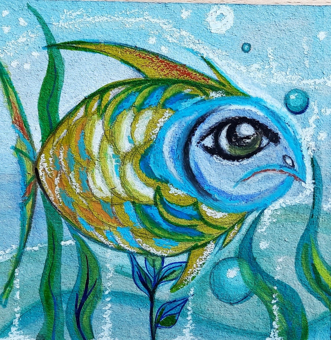 Fish Painting Original Nautical Drawing Oil Pastel Art | Etsy