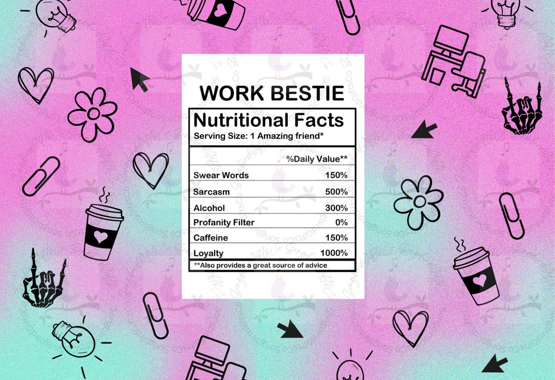 Work Bestie Nutrition Facts Sublimation Digital Download Pink Etsy