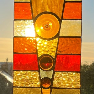 Amber Stained Glass Retro Panel With Multi Textured & Iridescent Glass ...