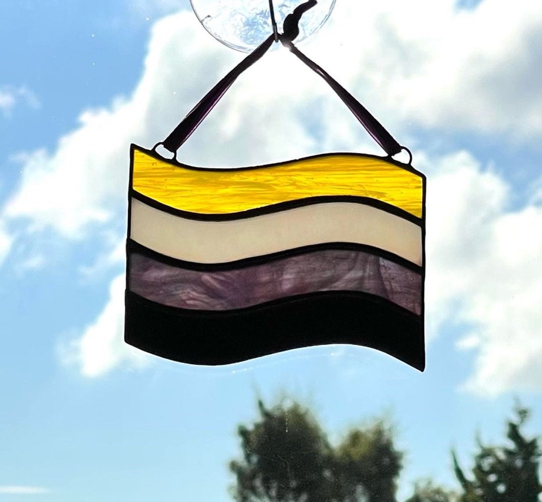 Stained Glass Non Binary Pride Flag Sun Catcher - Iridescent Glass ...