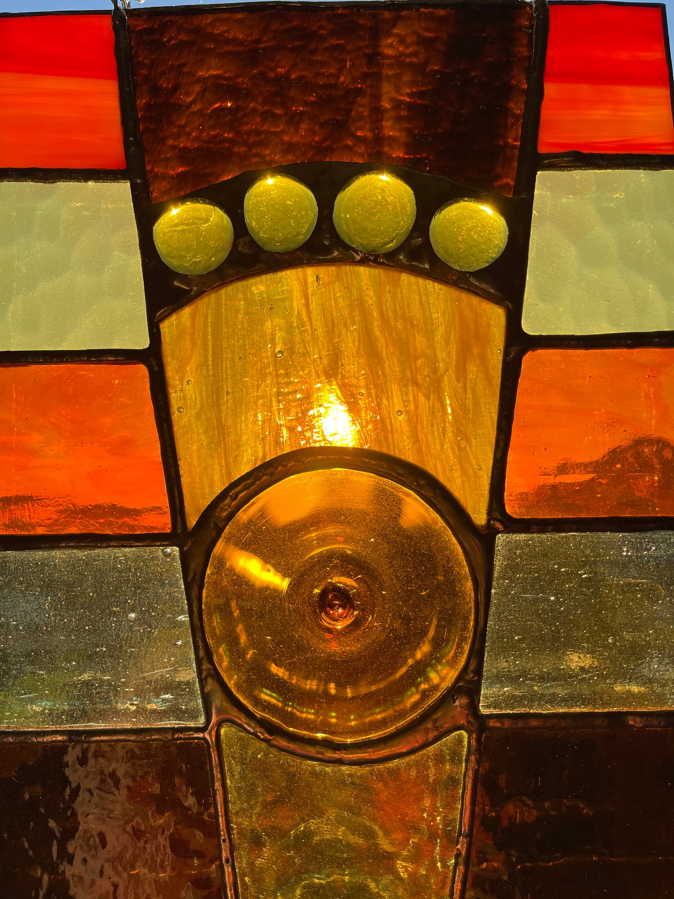 Amber Stained Glass Retro Panel With Multi Textured & Iridescent Glass ...