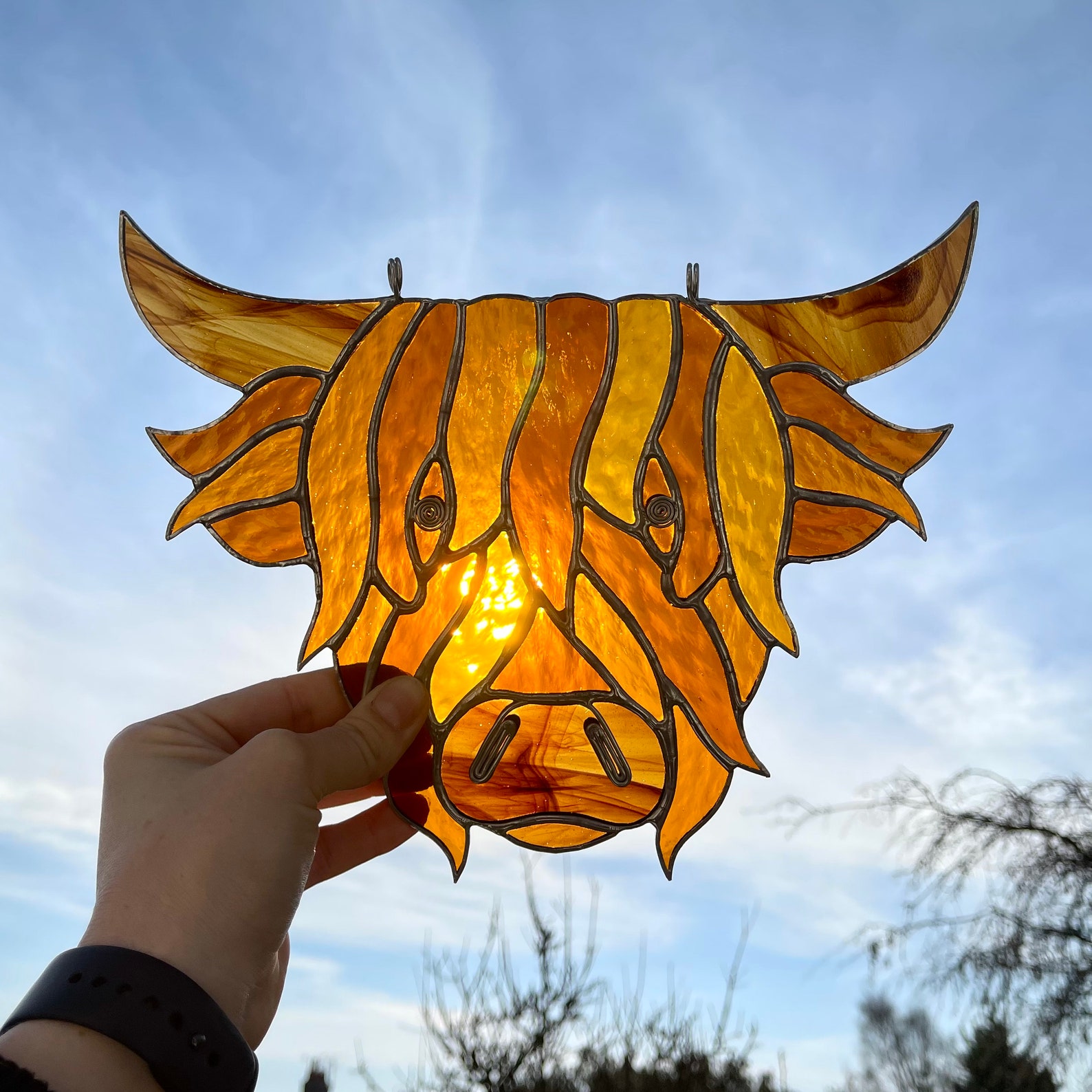 Stained Glass Highland Cow With Silver Solder on a Metal Chain - Etsy UK