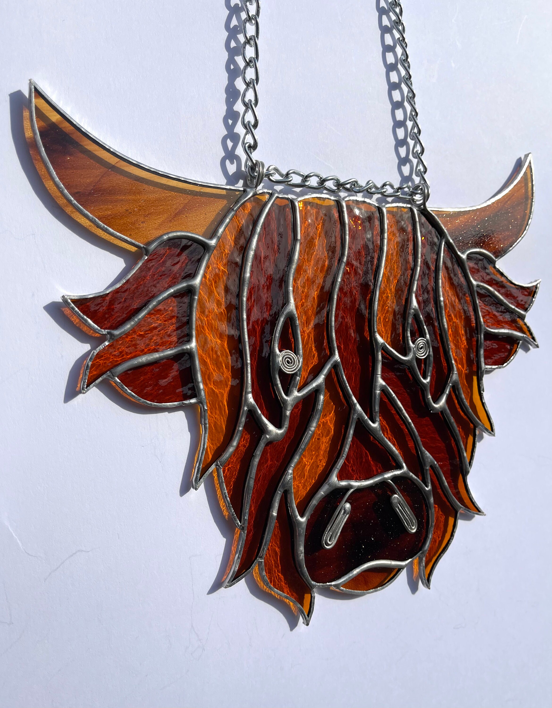 Stained Glass Highland Cow With Silver Solder on a Metal Chain - Etsy UK