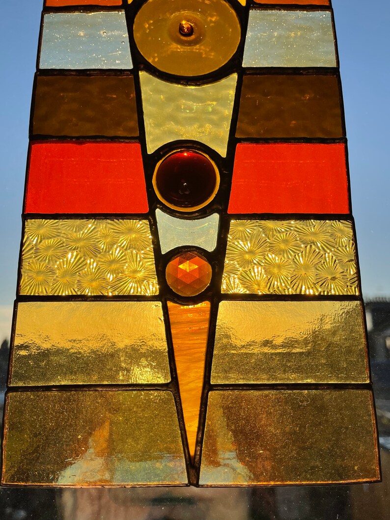 Amber Stained Glass Retro Panel With Multi Textured & Iridescent Glass ...