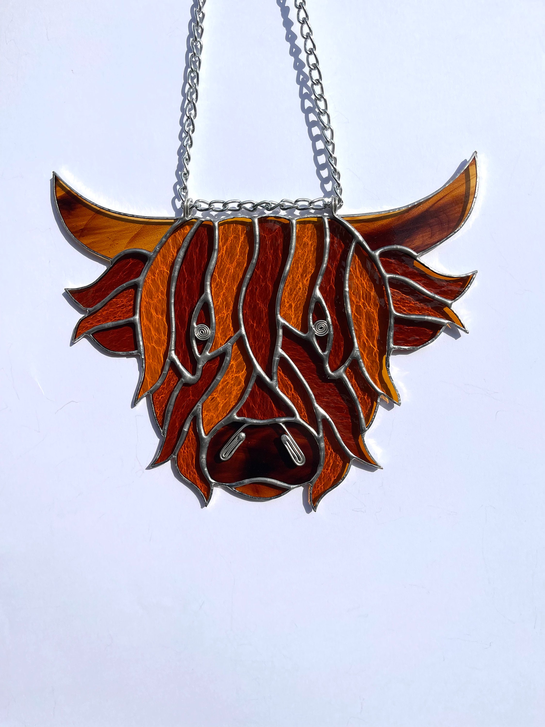 Stained Glass Highland Cow With Silver Solder on a Metal Chain - Etsy UK