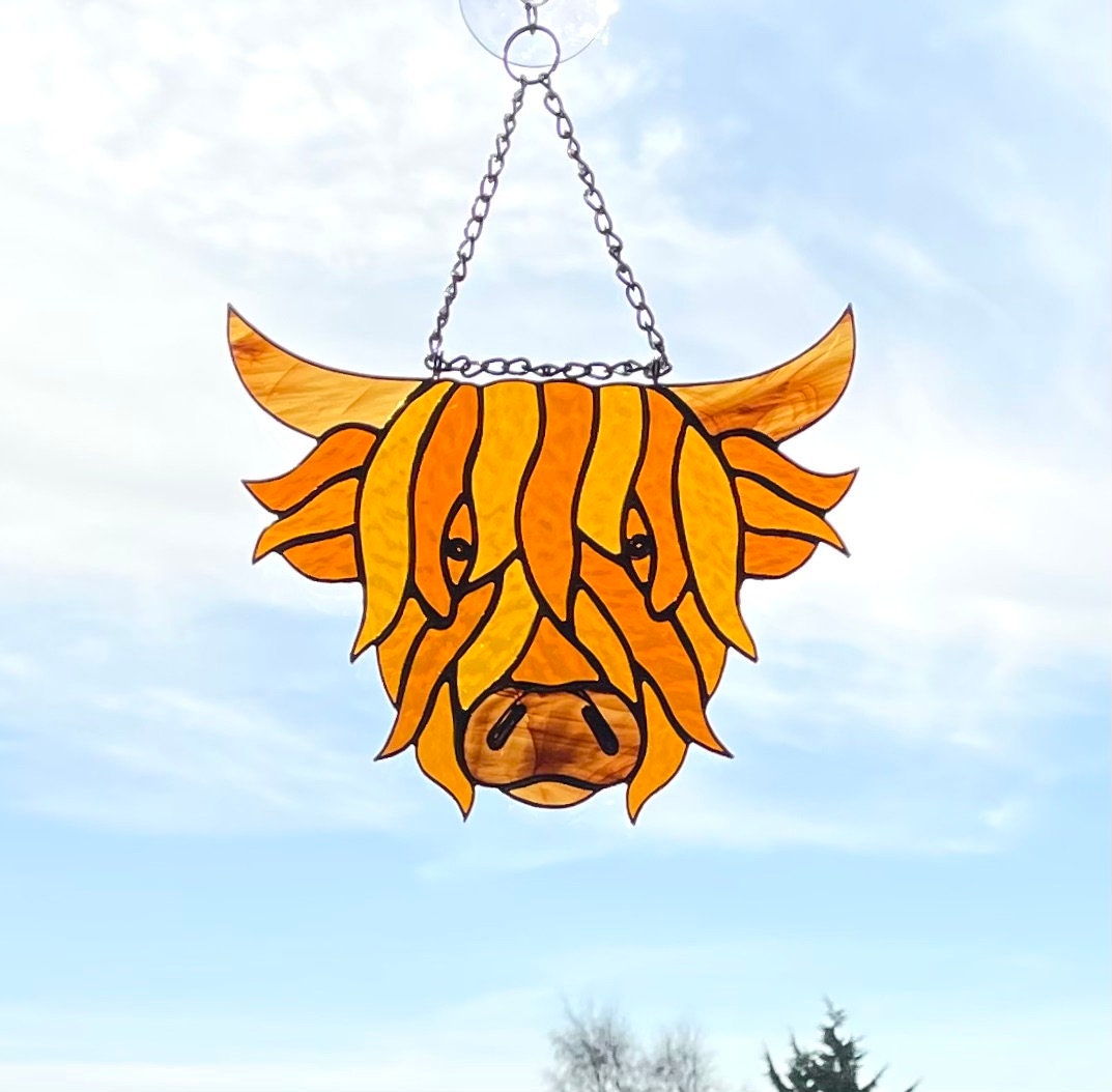 Stained Glass Highland Cow With Silver Solder on a Metal Chain - Etsy UK