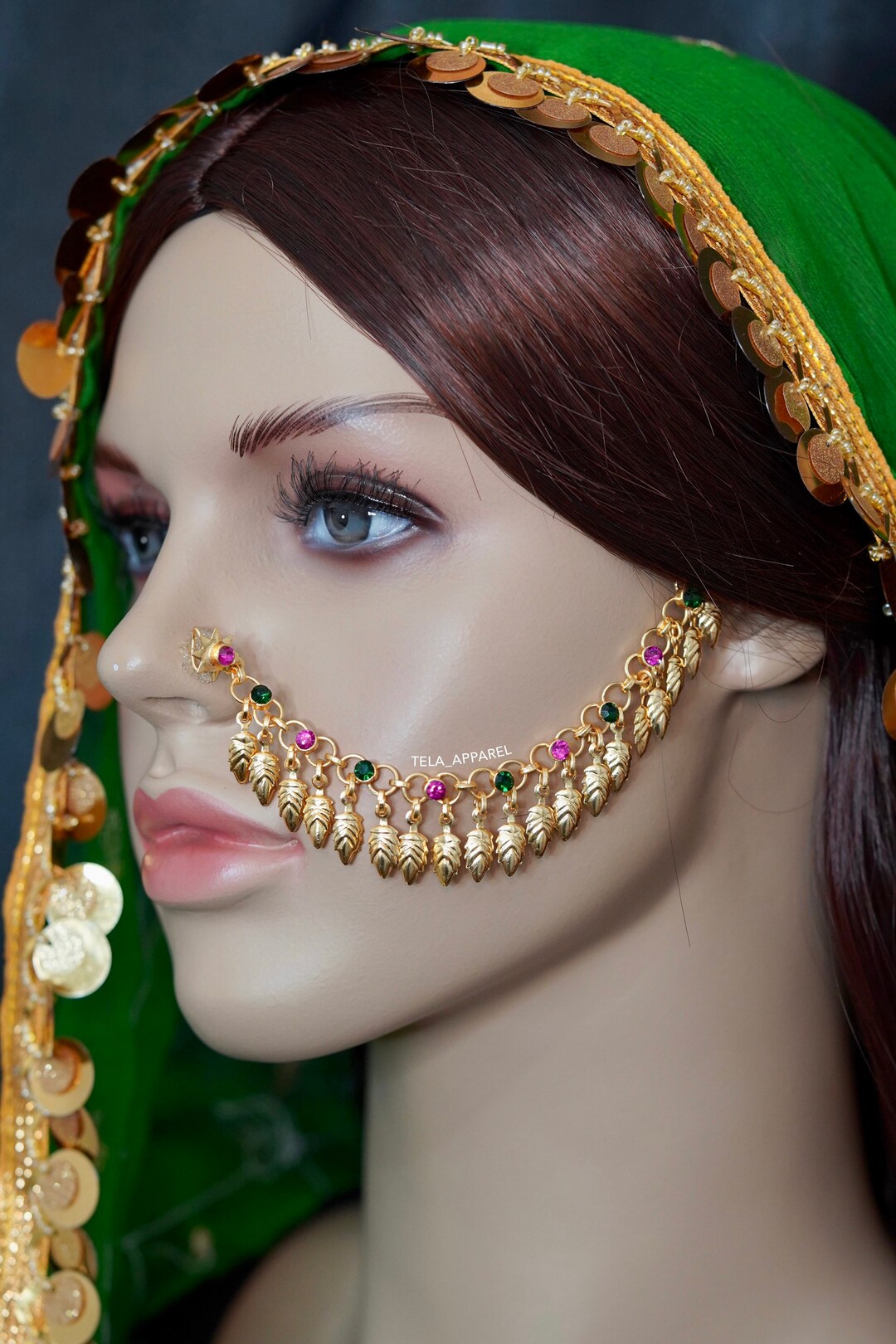 Vintage Gold Afghan Nose Ring Chain Afghan Chargul Pezwan - Etsy