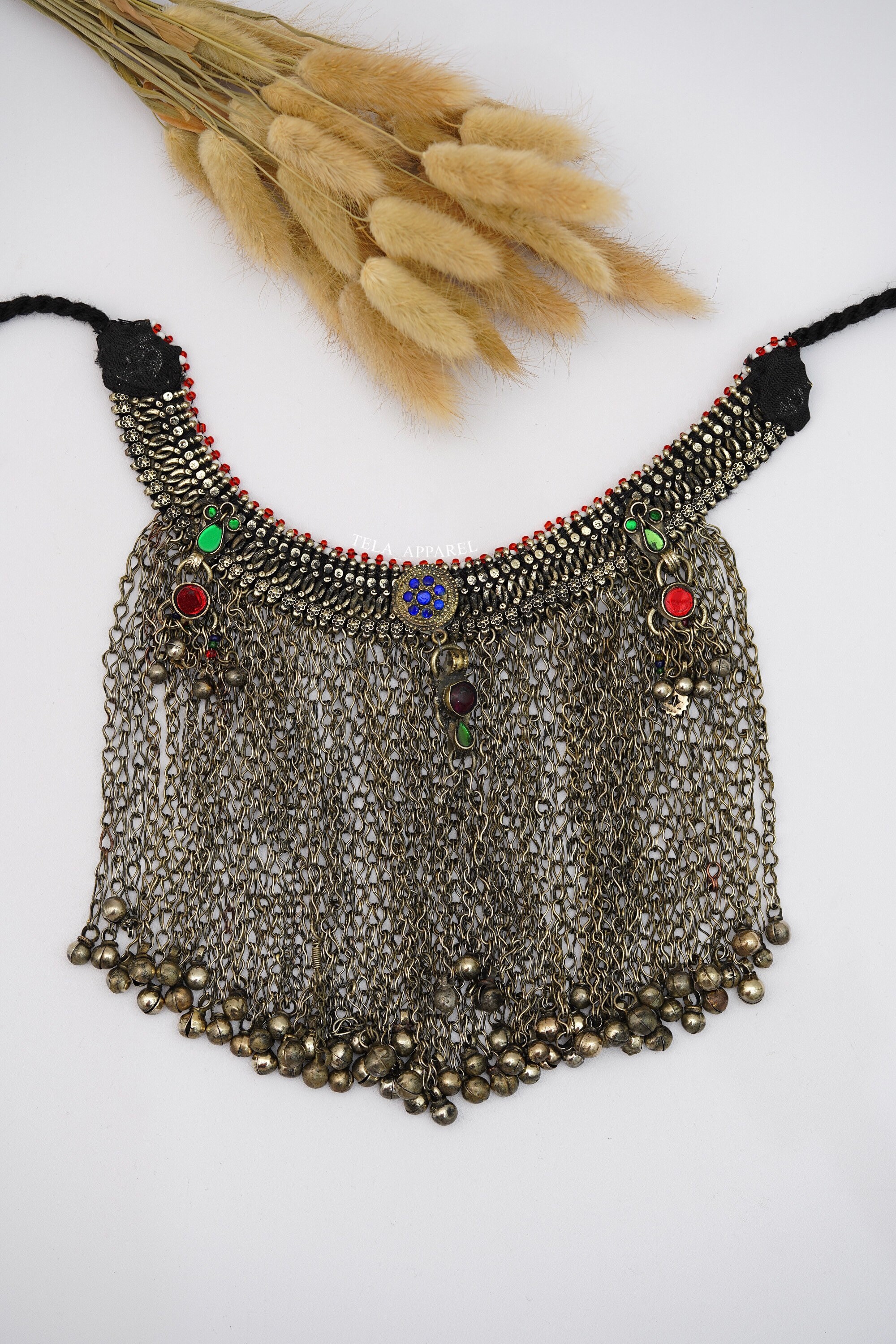 Afghan Kuchi Choker Necklace With Long Silver Dangling Bells, Afghan ...