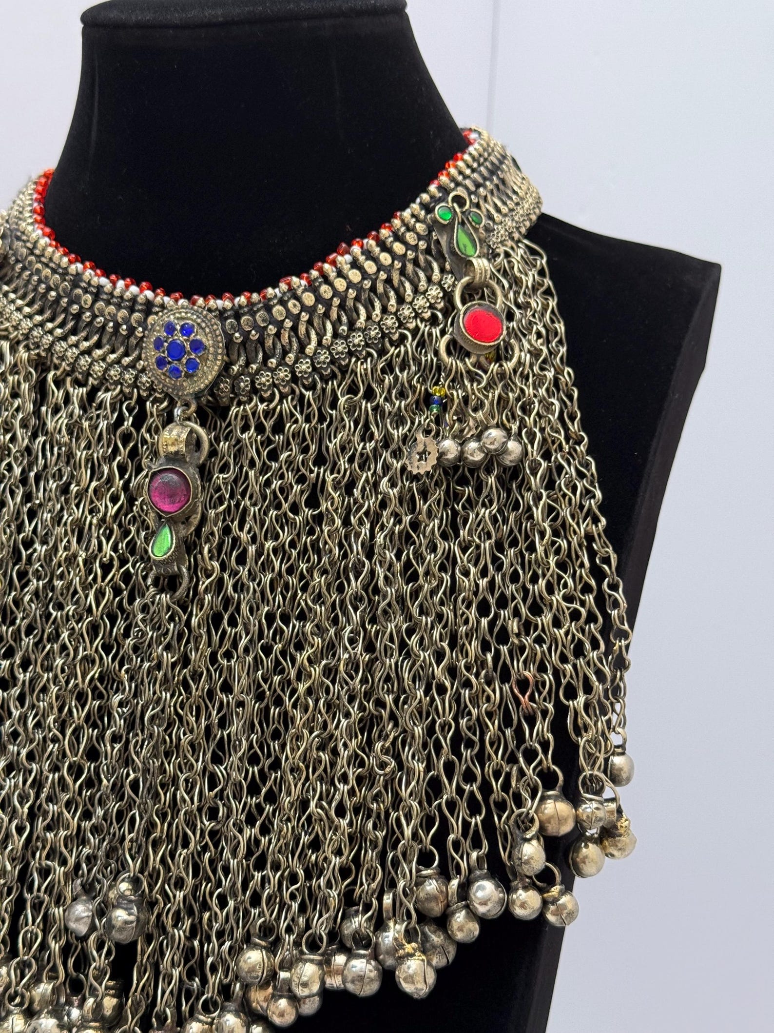 Afghan Kuchi Choker Necklace With Long Silver Dangling Bells, Afghan ...