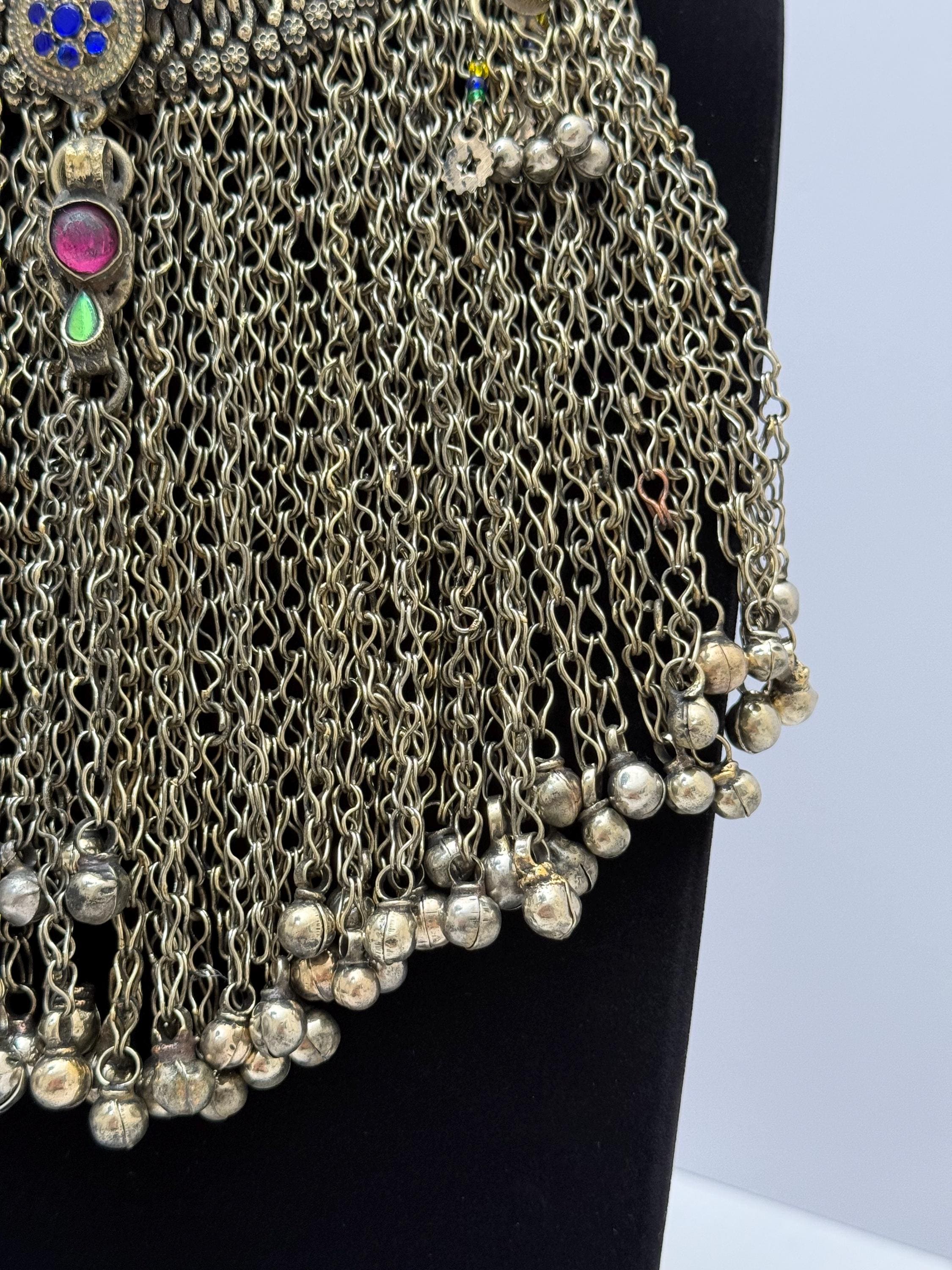 Afghan Kuchi Choker Necklace With Long Silver Dangling Bells, Afghan ...