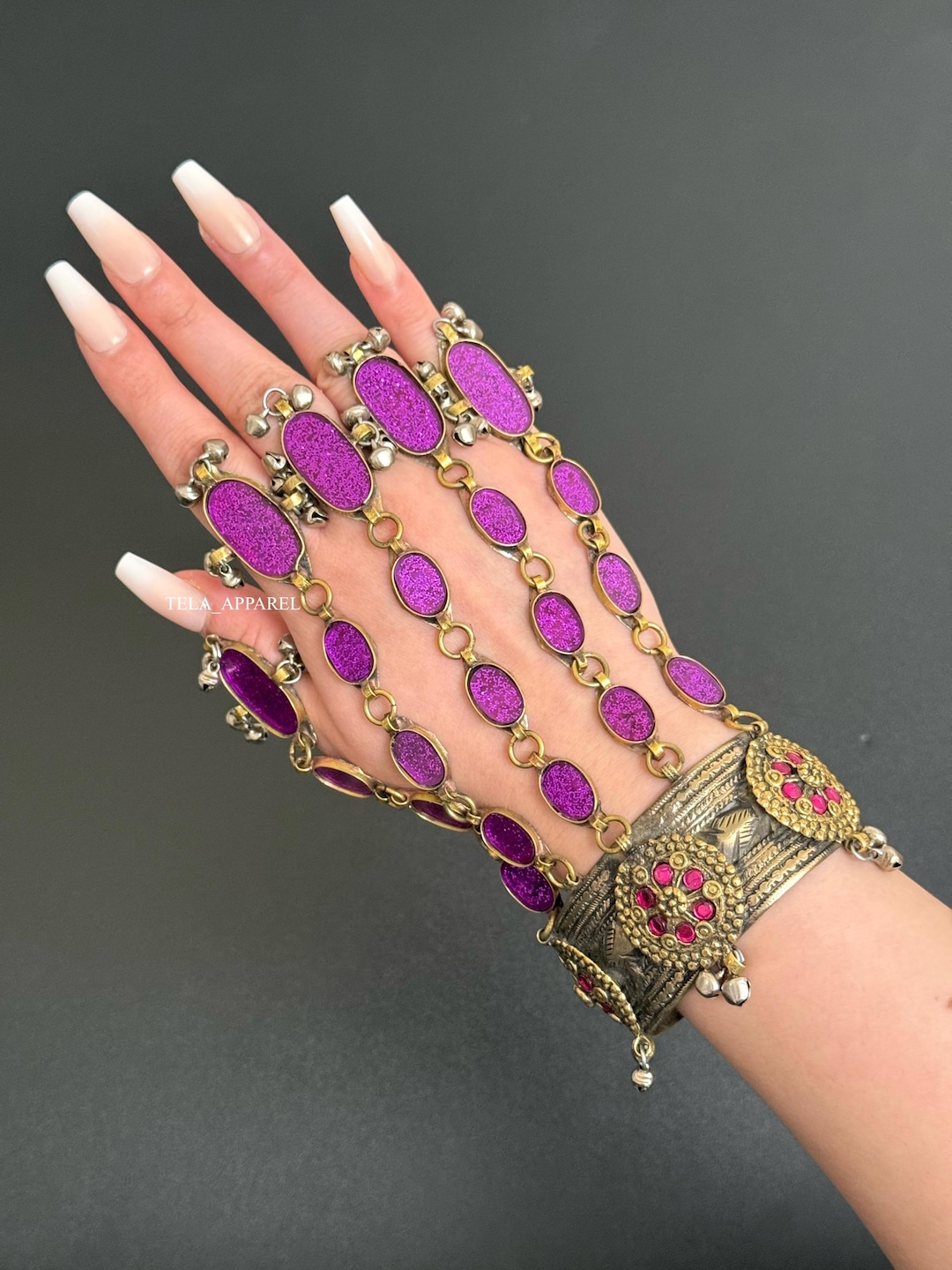 Afghan Handmade Bangle Cuff Bracelet With Finger Rings Orange Afghan ...