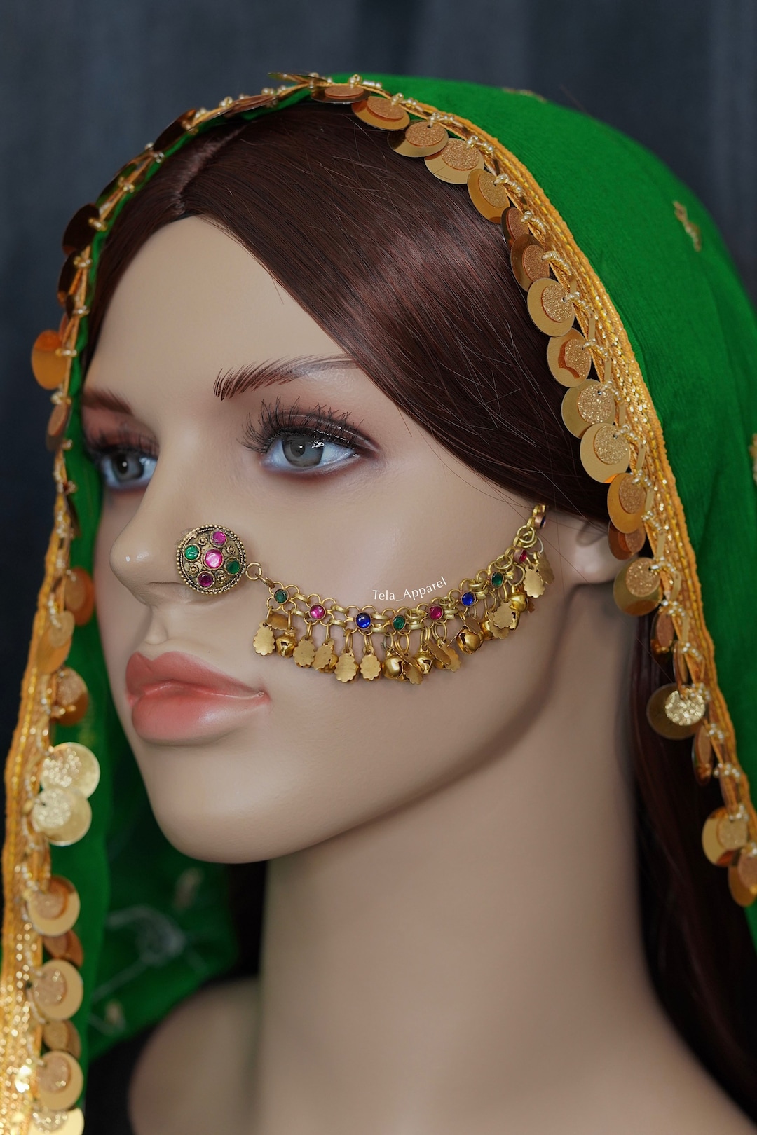 Vintage Gold Afghan Nose Ring Chain Afghan Chargul Pezwan - Etsy