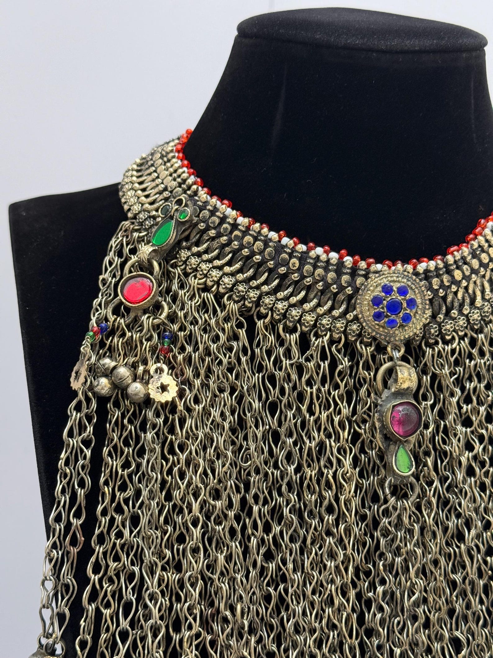 Afghan Kuchi Choker Necklace With Long Silver Dangling Bells, Afghan ...