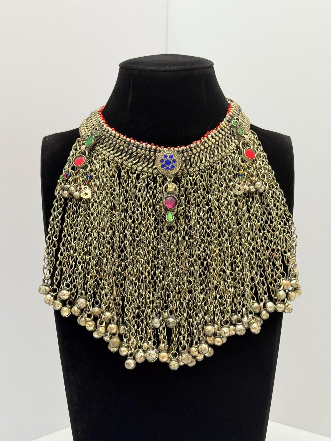 Afghan Kuchi Choker Necklace With Long Silver Dangling Bells, Afghan ...