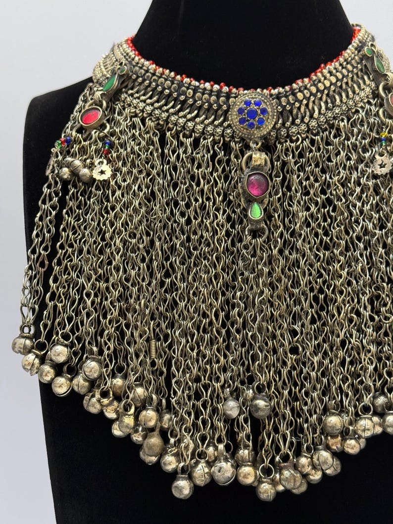 Afghan Kuchi Choker Necklace With Long Silver Dangling Bells, Afghan ...