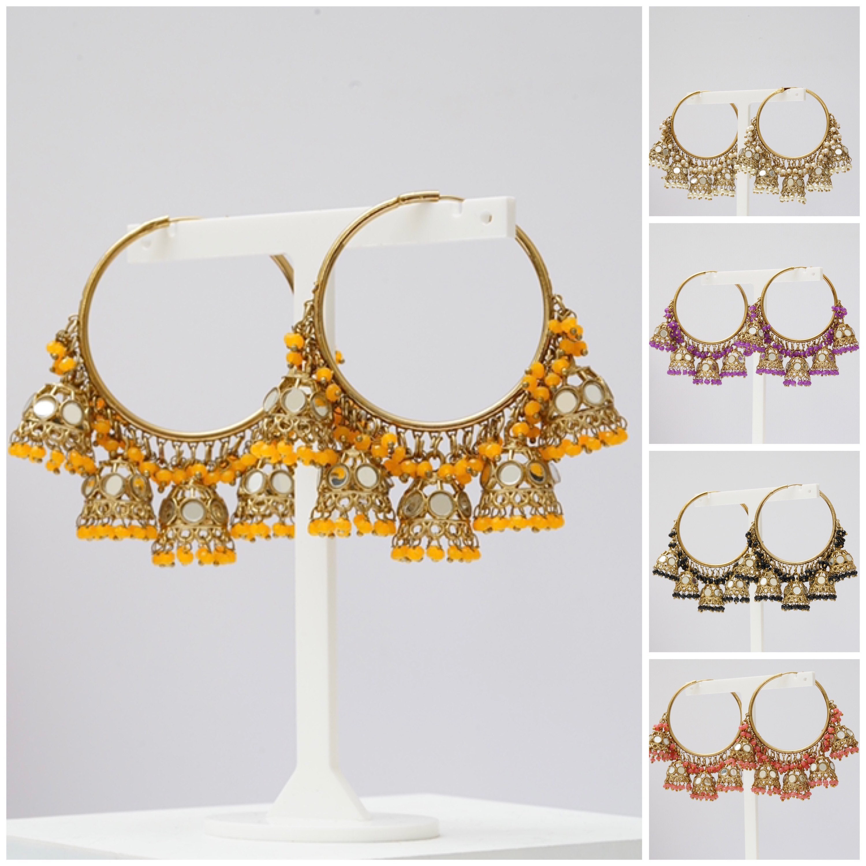 Multi Colour Hoop Earrings With Mini Multi Jhumkas Traditional Indian ...