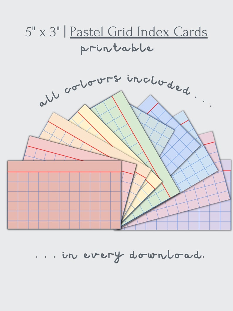 Pastel Grid Index Cards Standard Size 1cm X 1cm Grid - Etsy