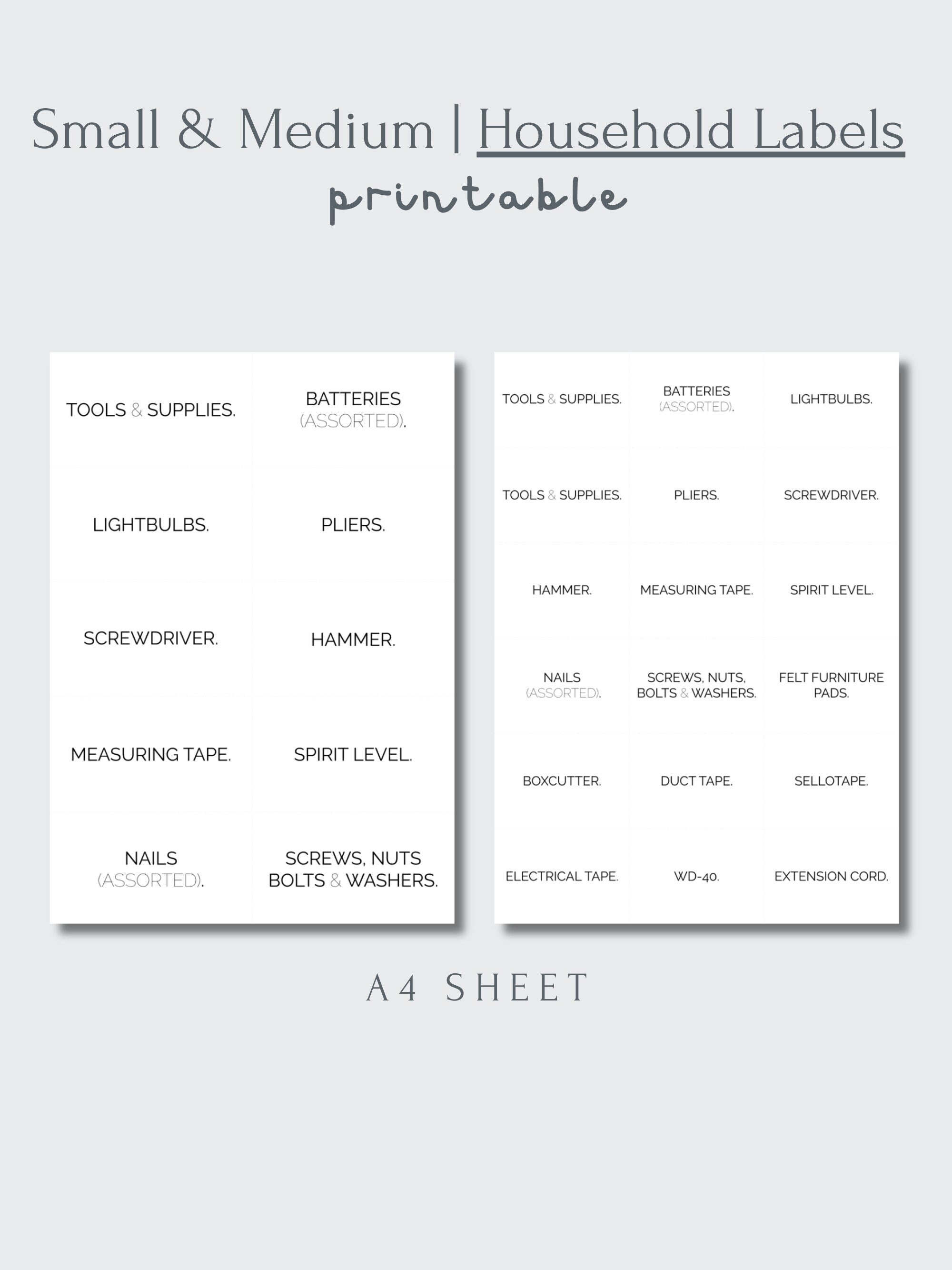 Household Labels Junk Drawer Organisation Minimalist Printable A4 17 ...
