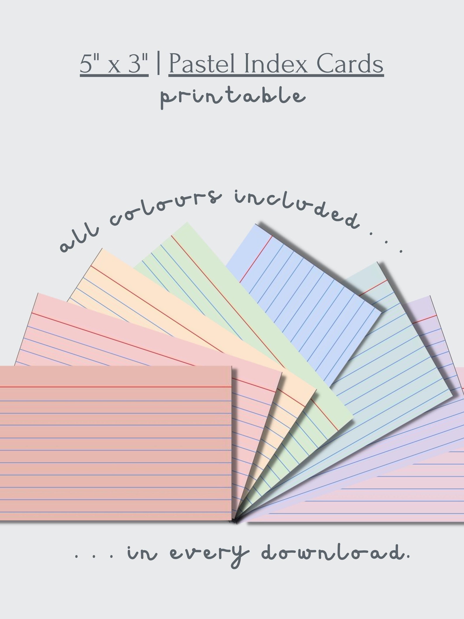 Pastel Index Cards Standard Size Printable - Etsy
