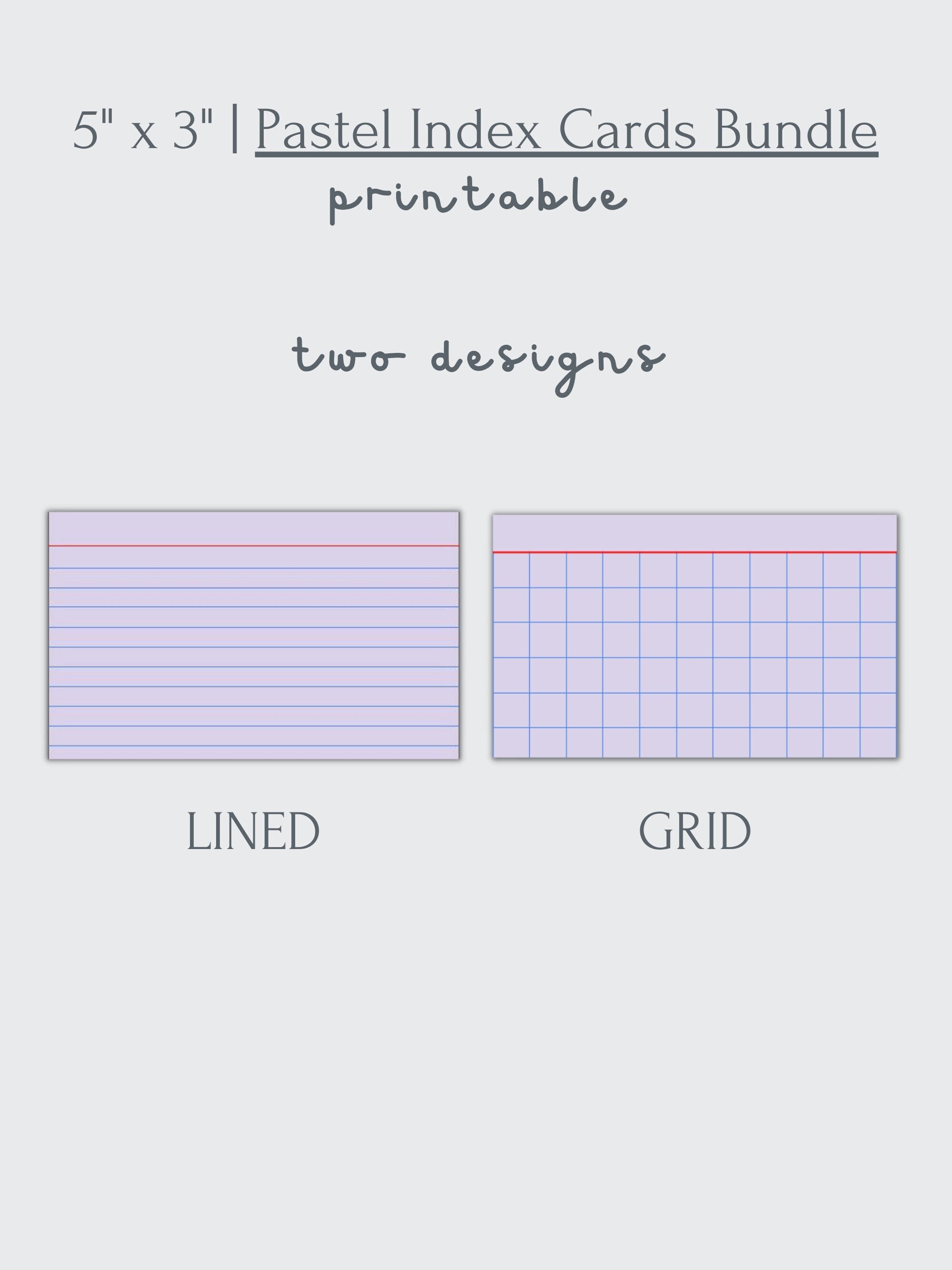 Pastel Index Cards Bundle Lined & Grid Designs Standard Size Printable ...