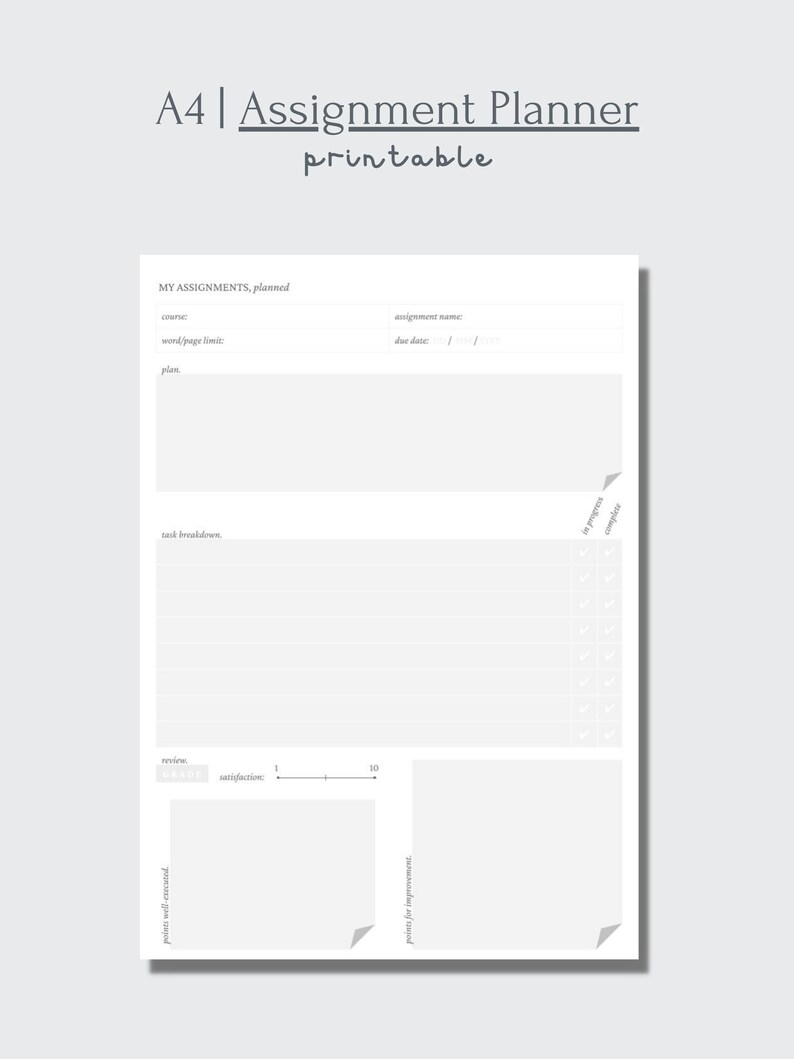 A4 Assignment Planner Minimalist Printable - Etsy