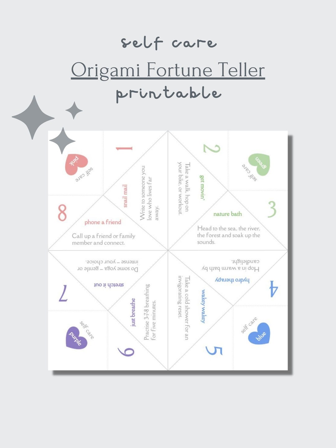 Self Care Paper Origami Fortune Teller Printable Teens and Up - Etsy