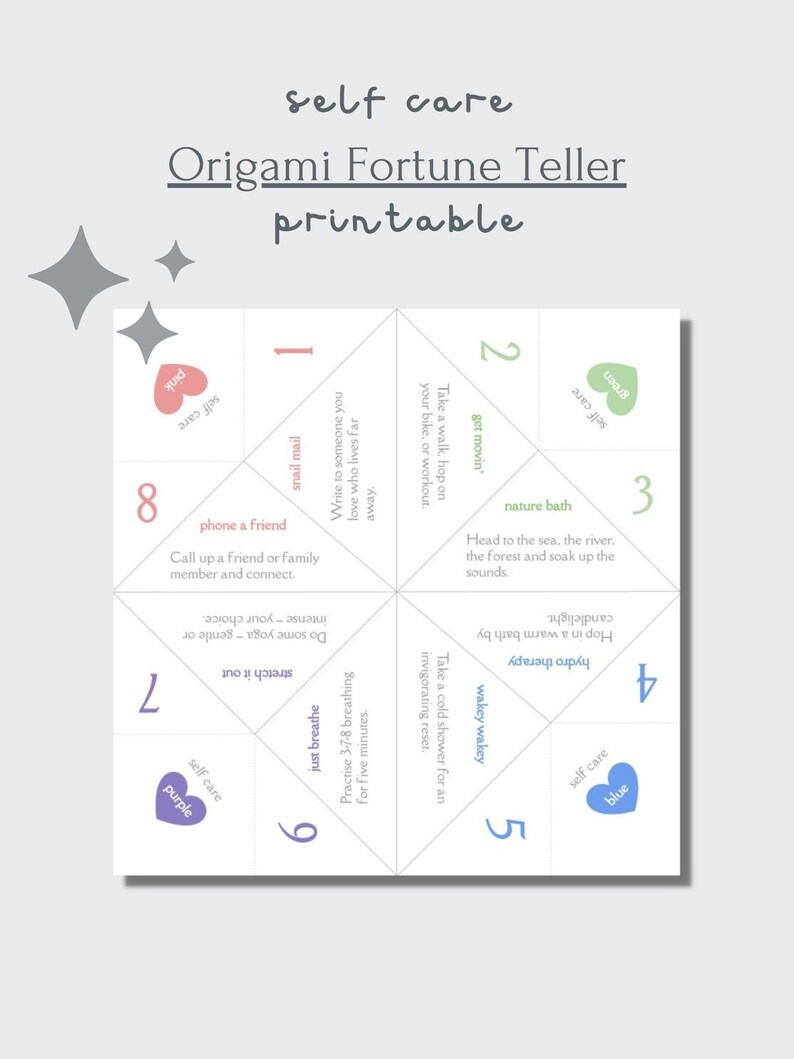 Self Care Paper Origami Fortune Teller Printable Teens and Up - Etsy
