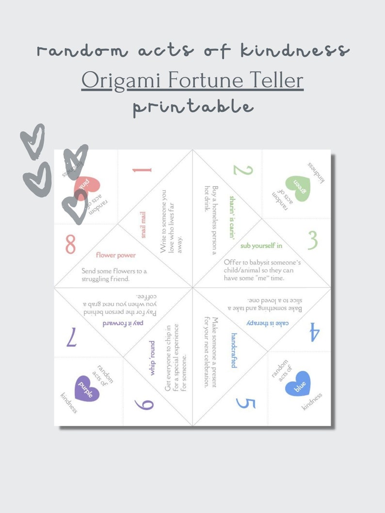 Random Acts of Kindness Paper Origami Fortune Teller Printable - Etsy