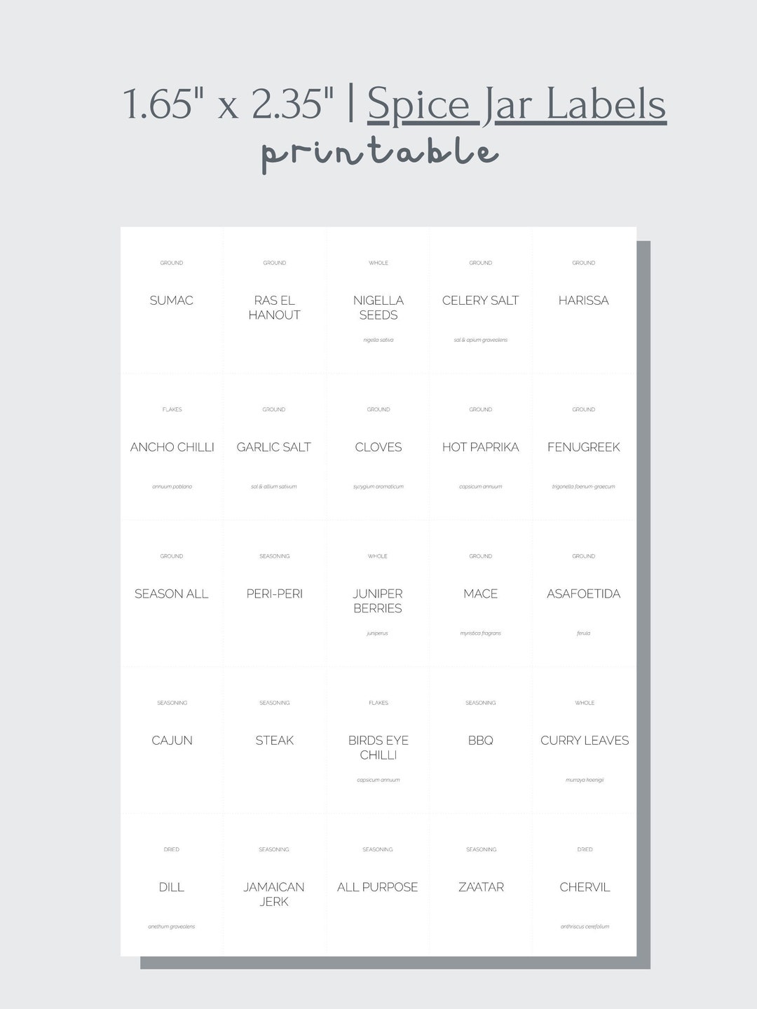 Spice Jar Labels Minimalist Printable 4 Sheets, 88 Labels - Etsy