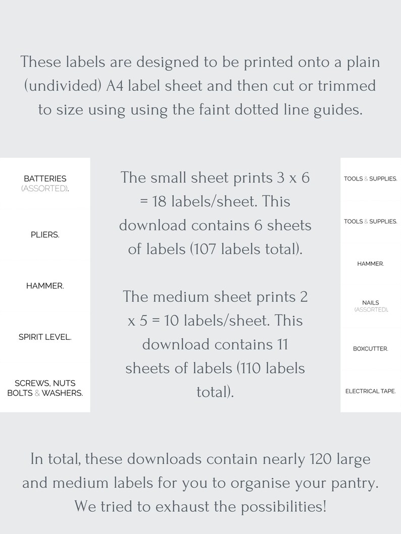 Household Labels Junk Drawer Organisation Minimalist Printable A4 17 ...