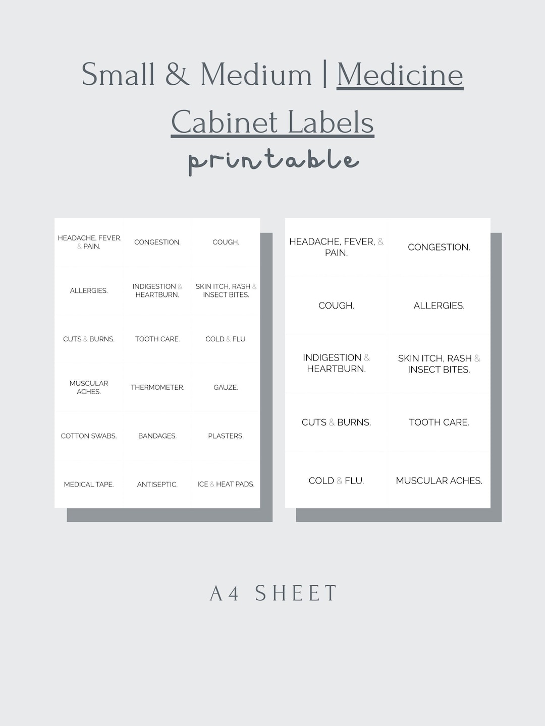 Medicine Cabinet Labels Minimalist Printable 7 Sheets, 80 Labels - Etsy