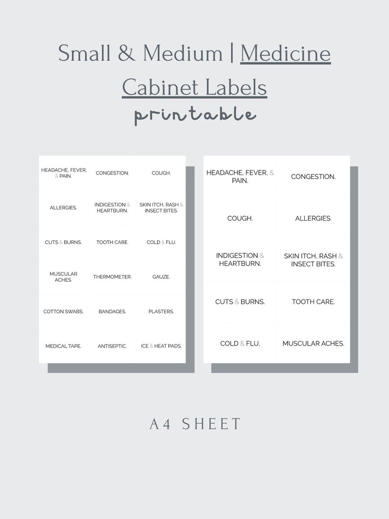 Medicine Cabinet Labels Minimalist Printable 7 Sheets, 80 Labels - Etsy