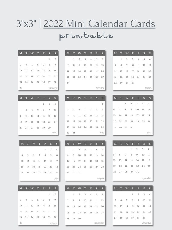 3x3 Mini Calendar Cards Minimalist Digital | Etsy