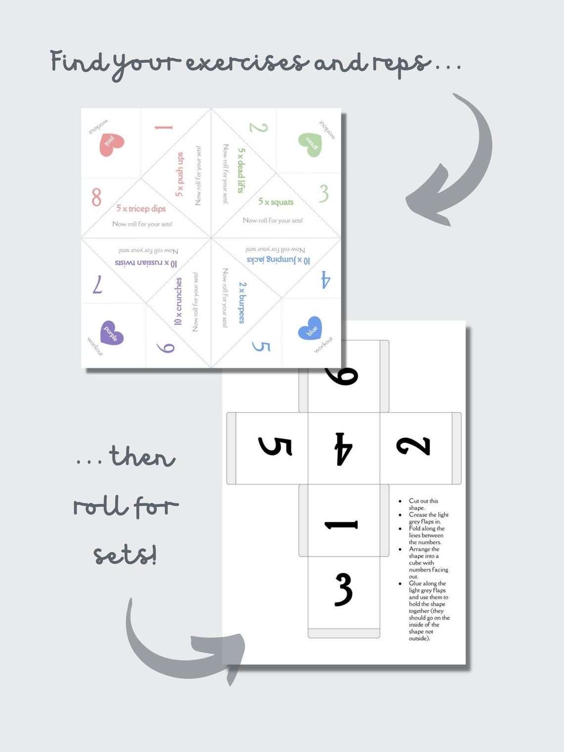 Workout Paper Origami Fortune Teller & Dice Printable - Etsy