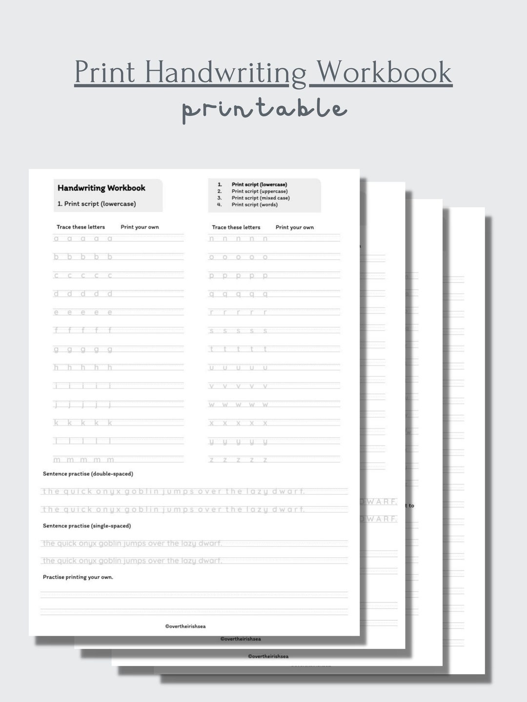 Print Handwriting Workbook Printable 4 Pages Children and Adults - Etsy